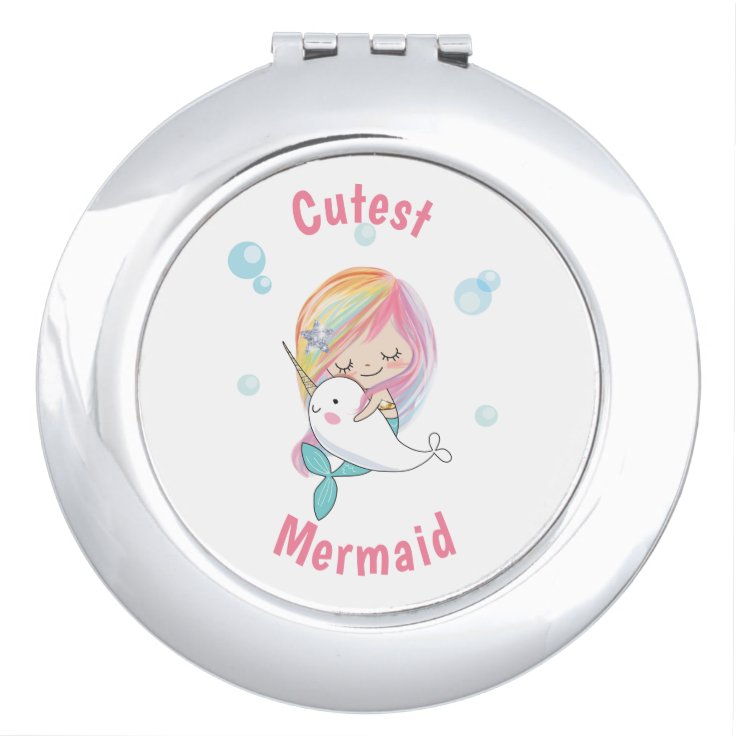 Cutest mermaid compact mirror mermaid and narwhal | Zazzle