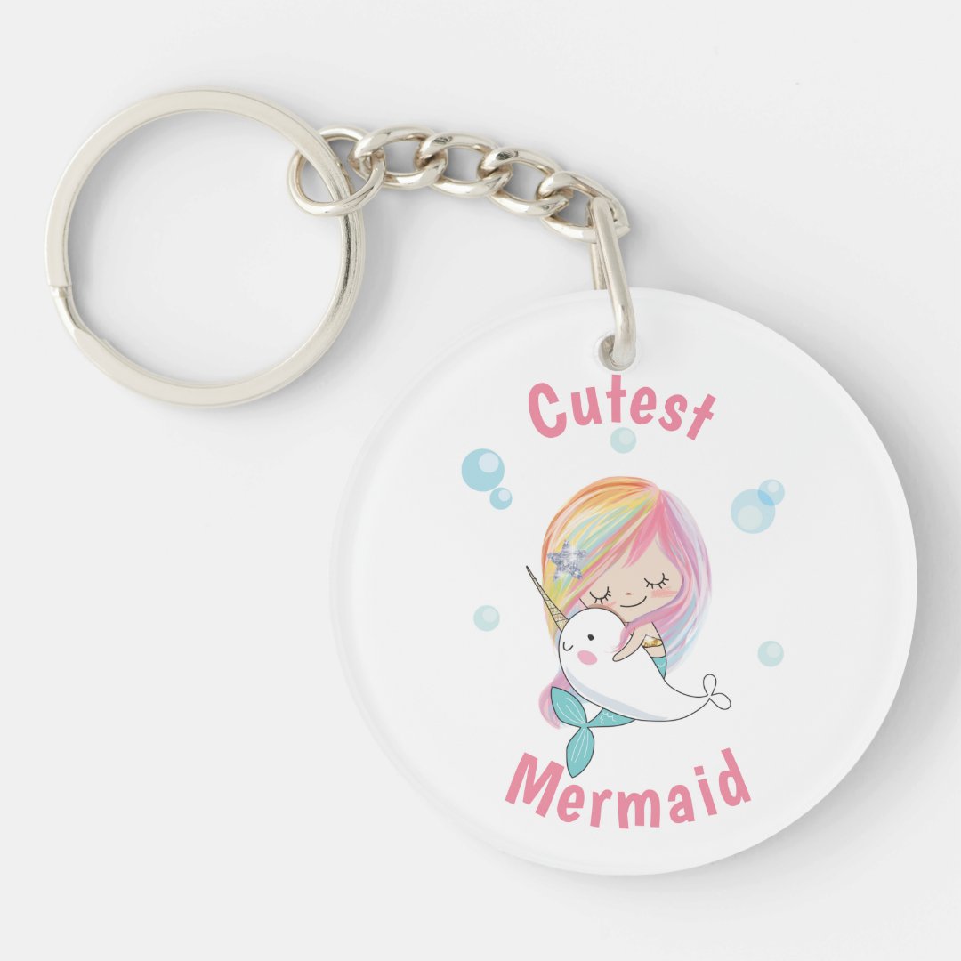 Cutest mermaid keychain Little mermaid and narwhal | Zazzle