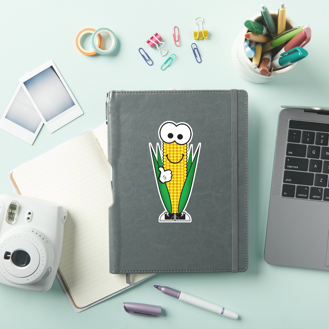 Cutie Cartoon Corn on the Cob Vinyl Sticker | Zazzle