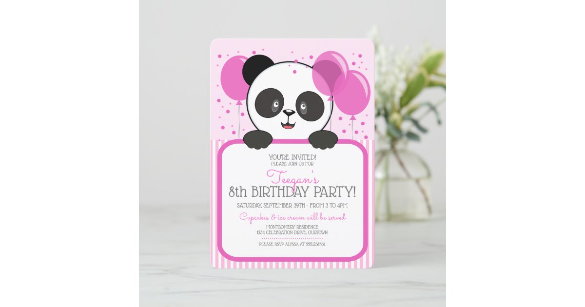 Cutie Pink Panda Birthday Party Invitations | Zazzle