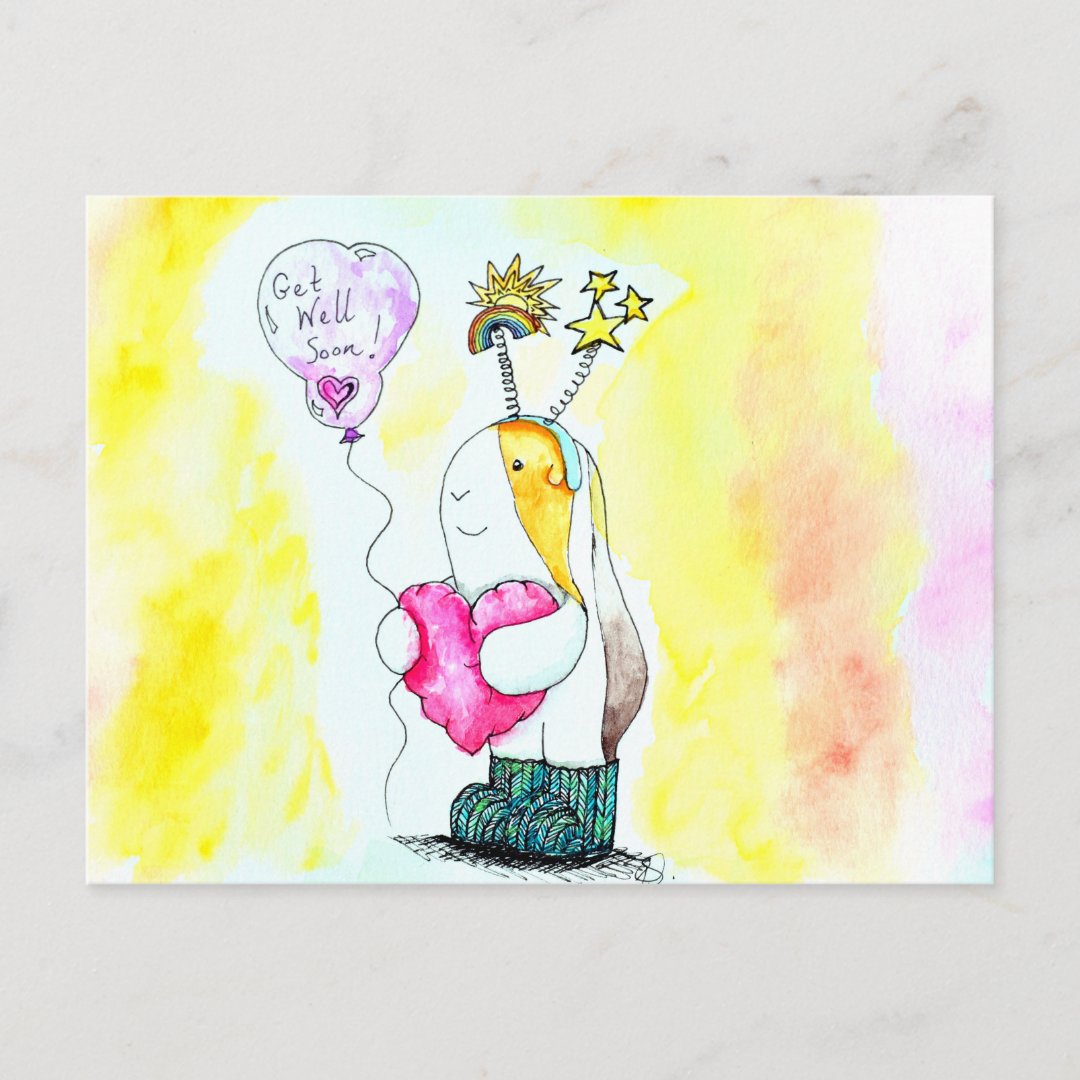 Cutie the Guinea Pig Get Well Soon Illustration Postcard | Zazzle