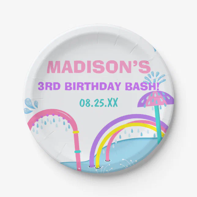 Cuties Splish Splash Pad Water Park Girl Birthday Paper Plates | Zazzle