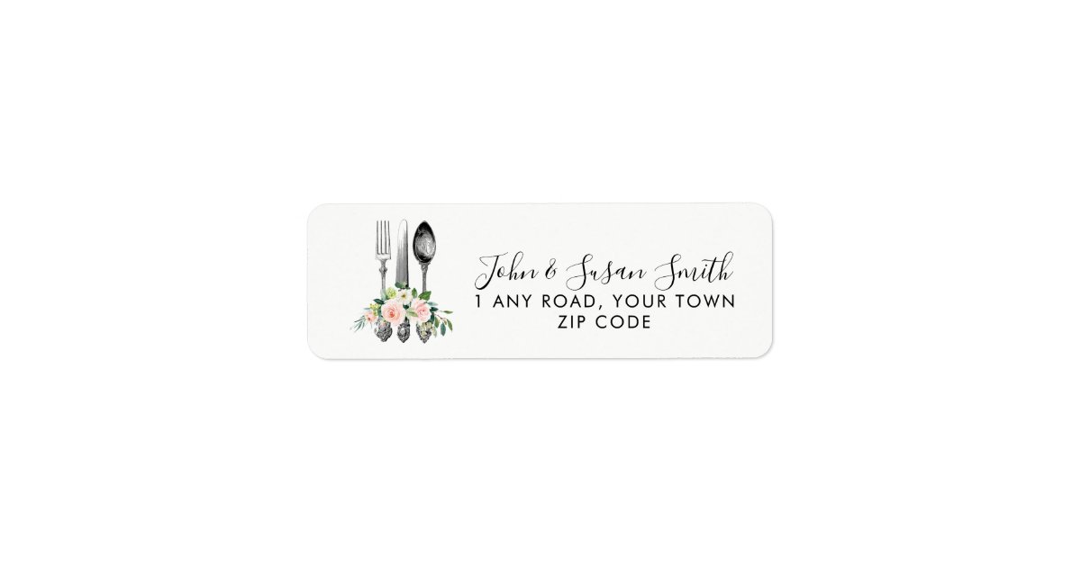 cutlery pink floral return address labels | Zazzle