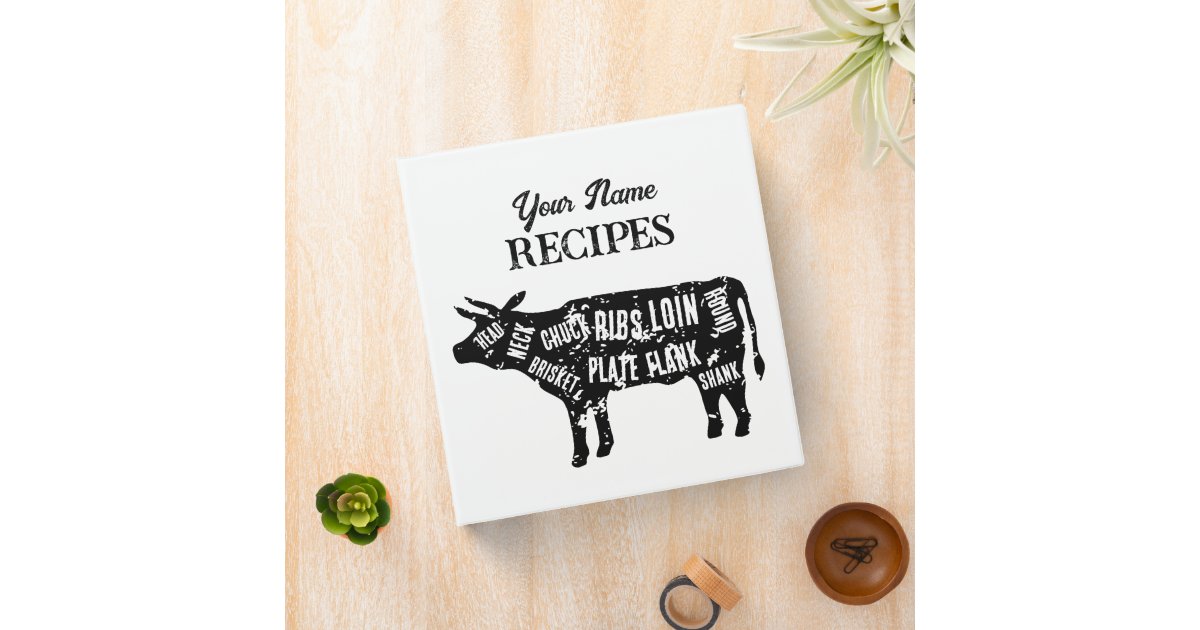 Cuts of beef butchery cow diagram recipe binder | Zazzle