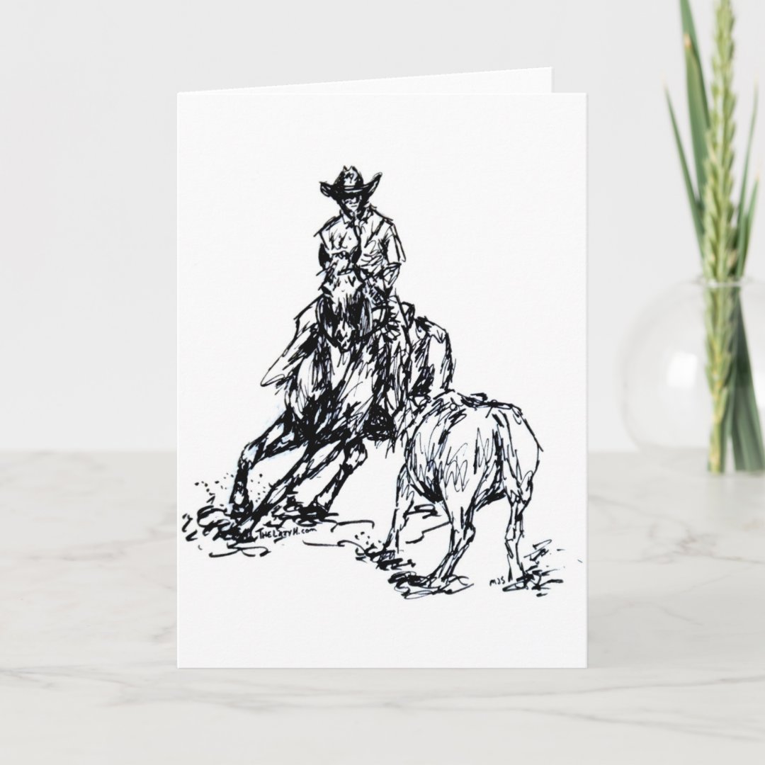 Cutting Horse Western Sketch Design Card | Zazzle
