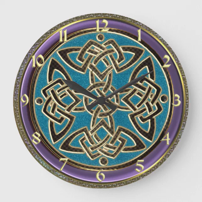 Cyan Blue, Purple and Gold Celtic Knot Clock | Zazzle