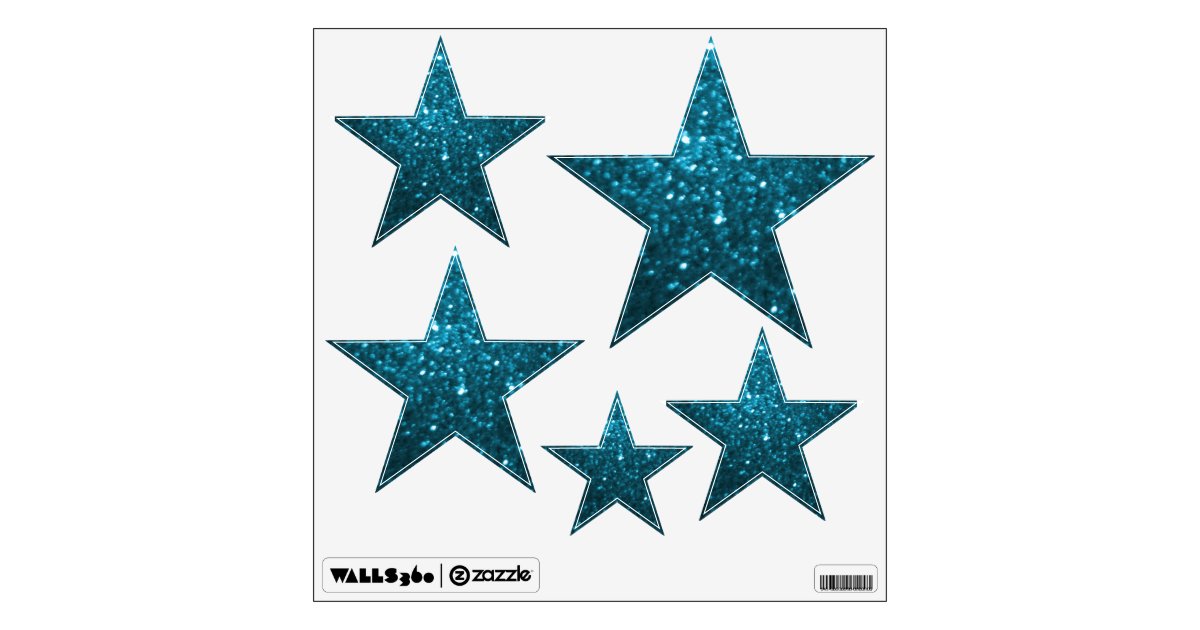 Cyan Glittery Look Stars: Wall Decals | Zazzle