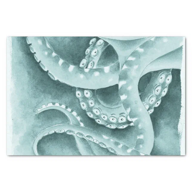 Cyan Green tentacles monochrome Tissue Paper | Zazzle