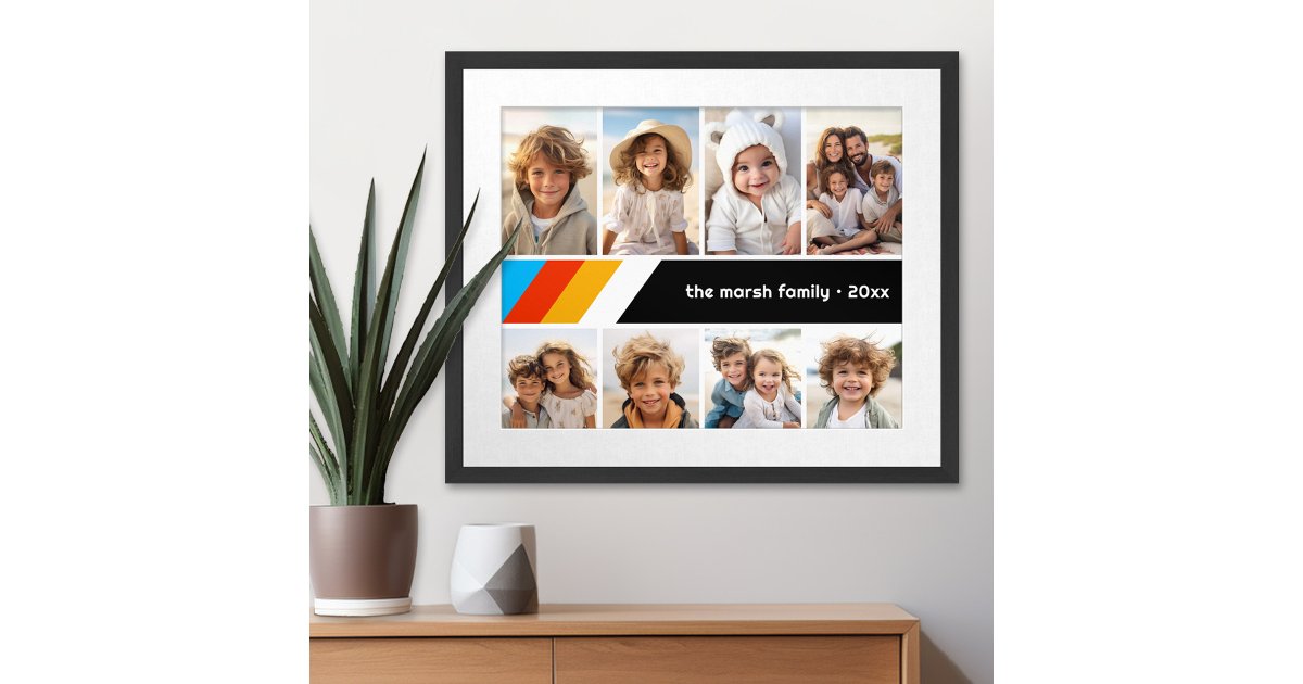 Cyan Retro Stripe - 8 Photo Collage Poster | Zazzle