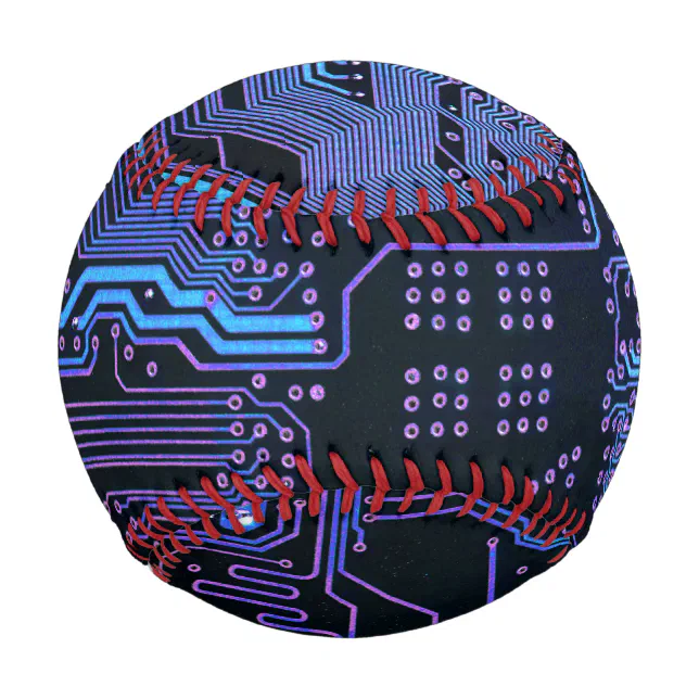 Cyber Blue PCB Circuit Board Trace Pattern Art Baseball | Zazzle
