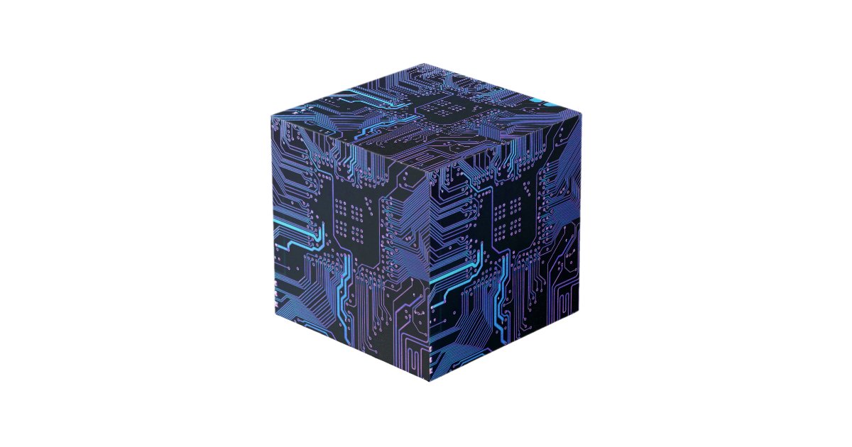 Cyber Blue PCB Circuit Board Trace Pattern Art Cube | Zazzle