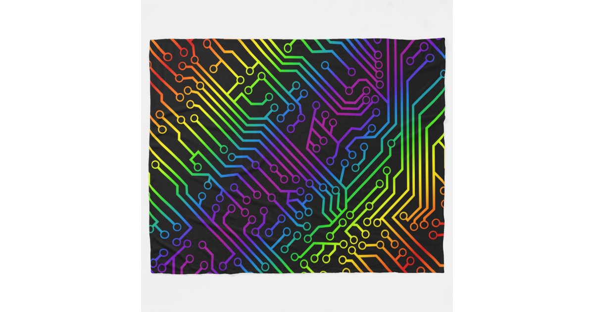 Cyber Electric Rainbow Circuit Board Pattern Fleece Blanket | Zazzle