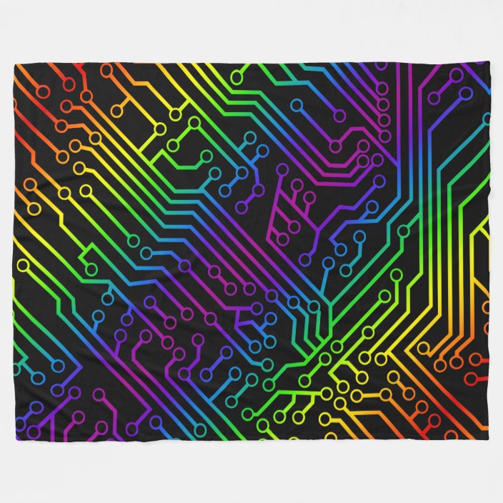Cyber Electric Rainbow Circuit Board Pattern Fleece Blanket | Zazzle.com
