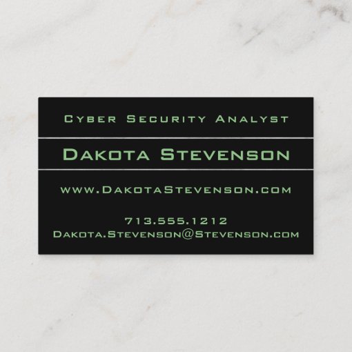 Cyber Security Analyst Professional Black Green Business Card | Zazzle