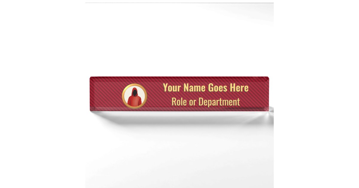 Cyber Security Professional red and gold custom Desk Name Plate | Zazzle