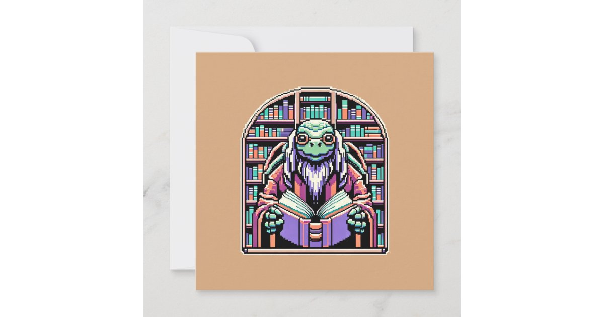 Cybernetic Turtle Librarian - Pixel Wisdom Keeper Invitation | Zazzle