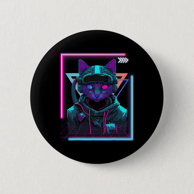 Cyberpunk Cat Kitty Punker Futuristic Cyber Punk Button | Zazzle