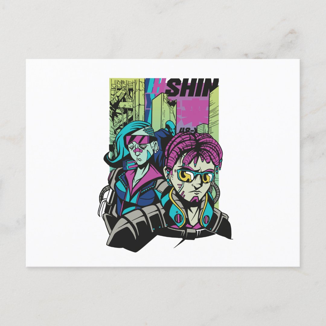 Cyberpunk characters postcard | Zazzle