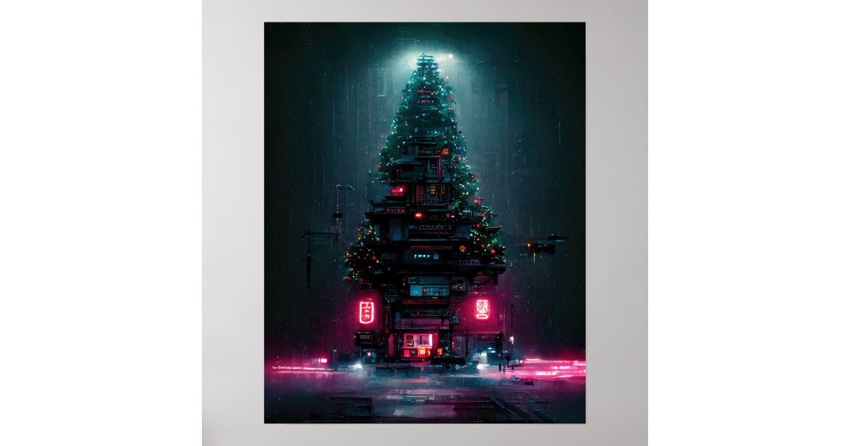 Cyberpunk Christmas Tree Poster | Zazzle