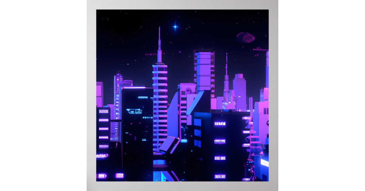 Cyberpunk city AI art poster | Zazzle