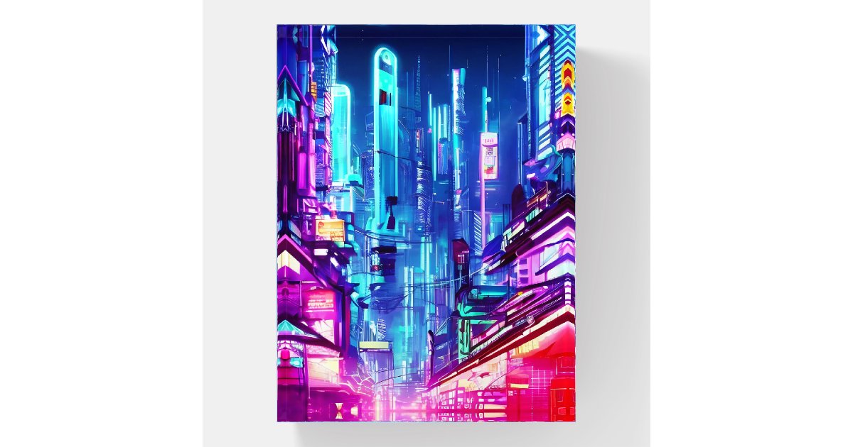 Cyberpunk Futuristic Neon City Paperweight | Zazzle