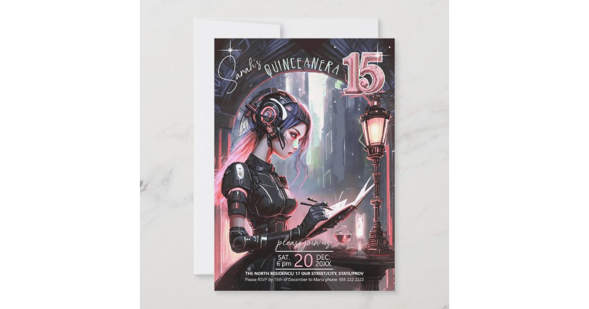 Cyberpunk Quinceanera Rose Gold/Gray ID1027 Invitation | Zazzle