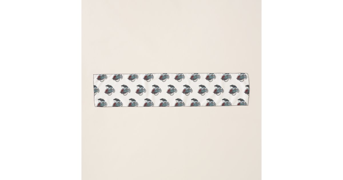Cycle rickshaw cartoon illustration scarf | Zazzle