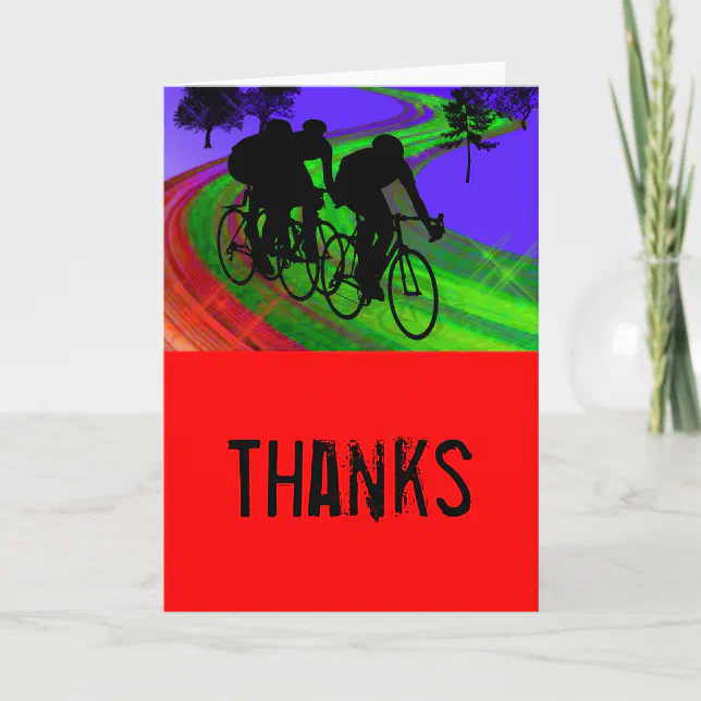Cycling Trio on Ribbon Road Thanks Thank You Card | Zazzle
