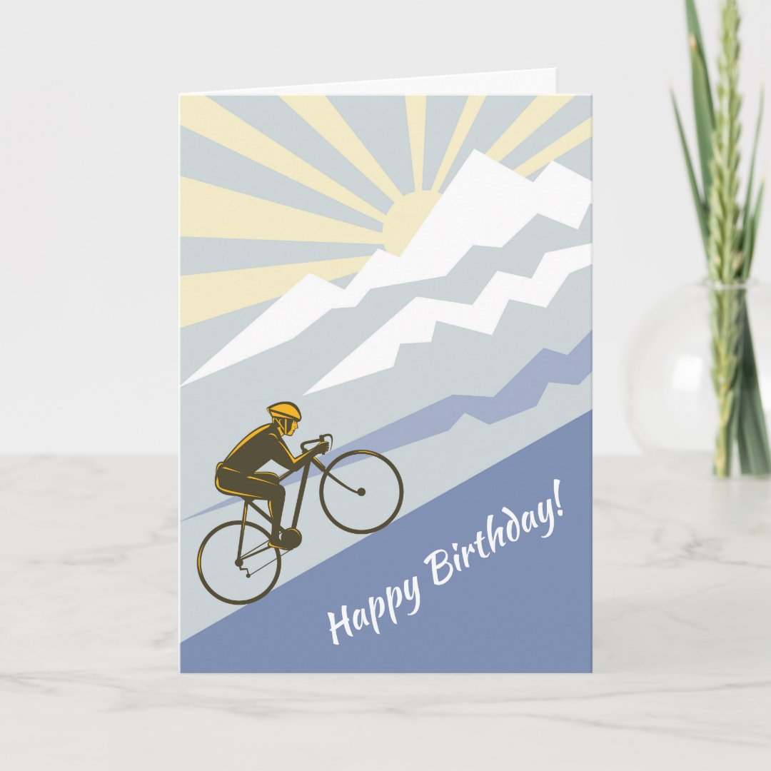 Cyclist Biking up Mountain Road Bike Birthday Card | Zazzle