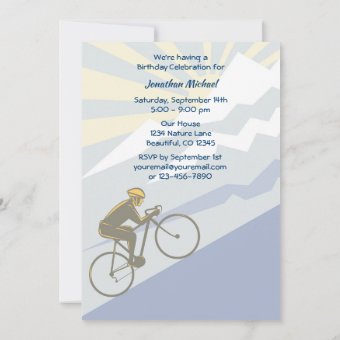 Cyclist Biking up Mountain Road Bike Birthday Invitation | Zazzle
