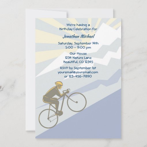 Cyclist Biking up Mountain Road Bike Birthday Invitation | Zazzle