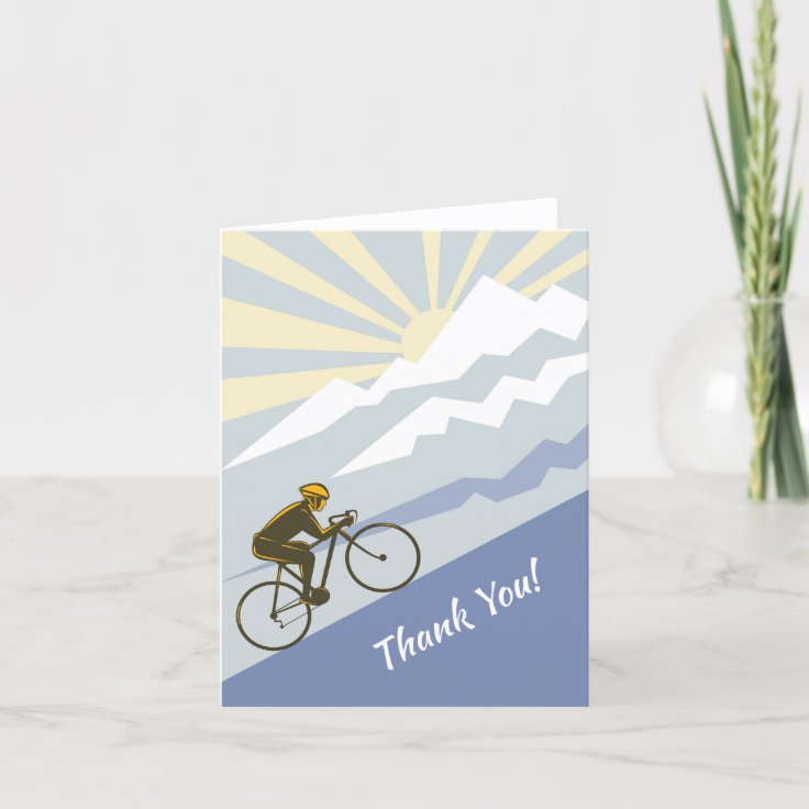 Cyclist Biking up Mountain Road Bike Thank You Card | Zazzle