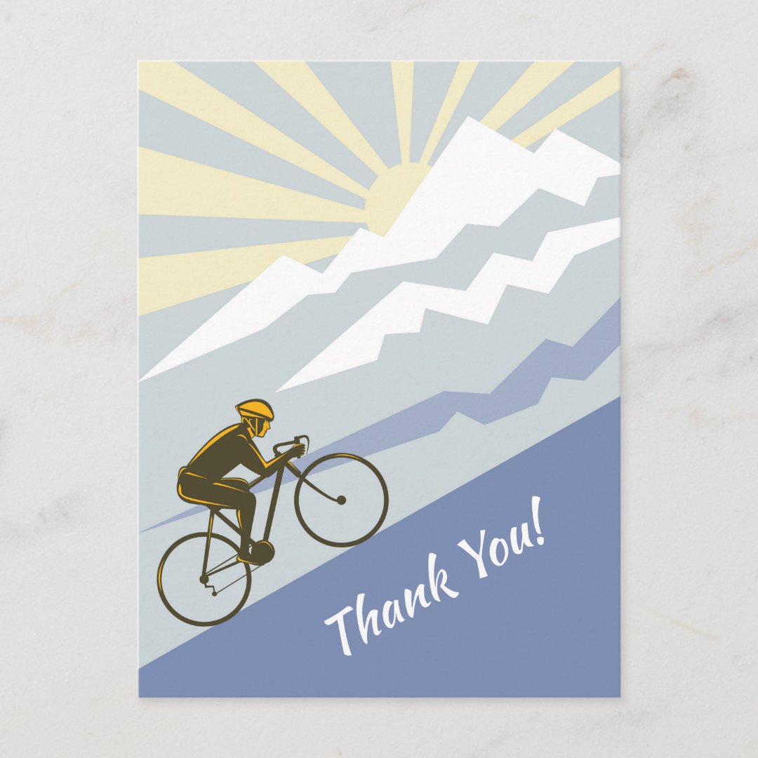 Cyclist Biking up Mountain Road Bike Thank You Postcard | Zazzle