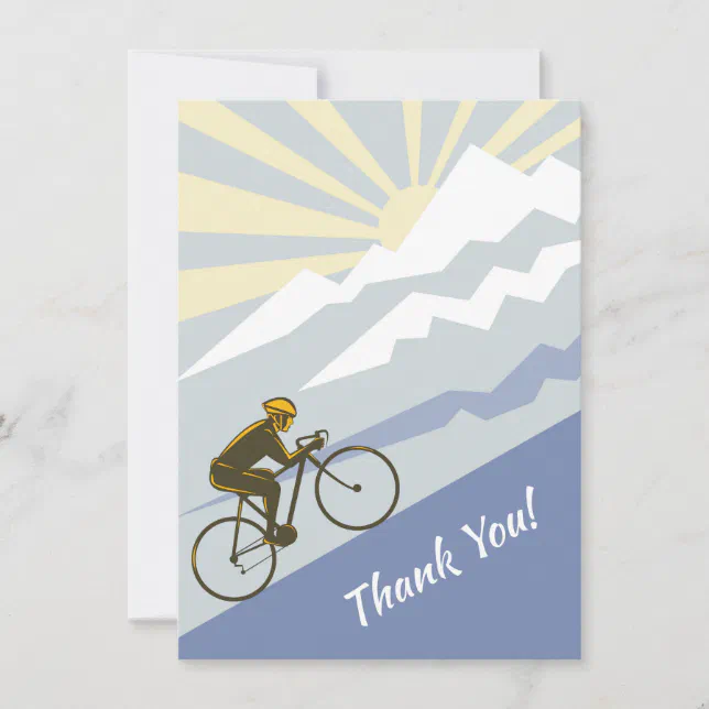 Cyclist Biking up Mountain with Sun Road Bike Thank You Card | Zazzle