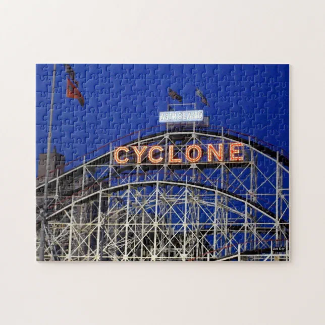 'Cyclone Rollercoaster at Night' Jigsaw Puzzle | Zazzle