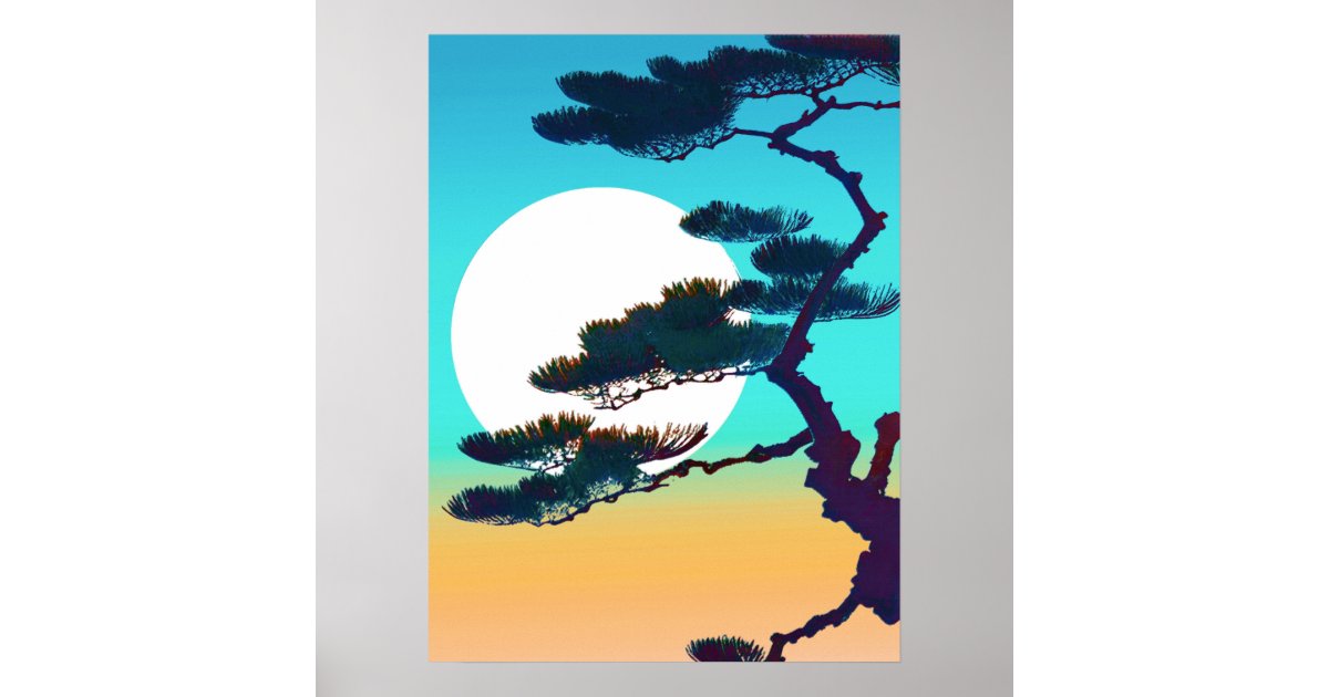 Cypress Tree and Full Moon Poster | Zazzle