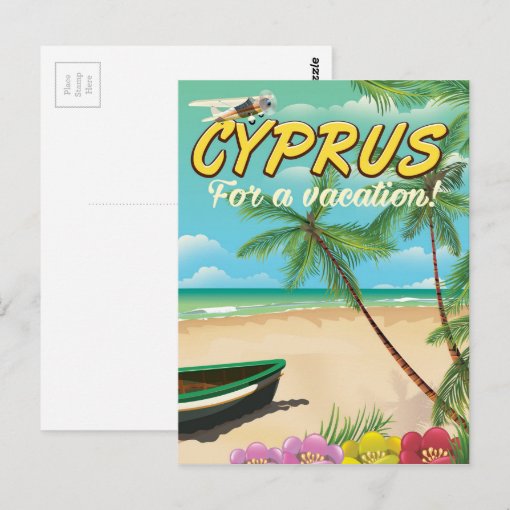 Cyprus vintage beach travel poster postcard | Zazzle