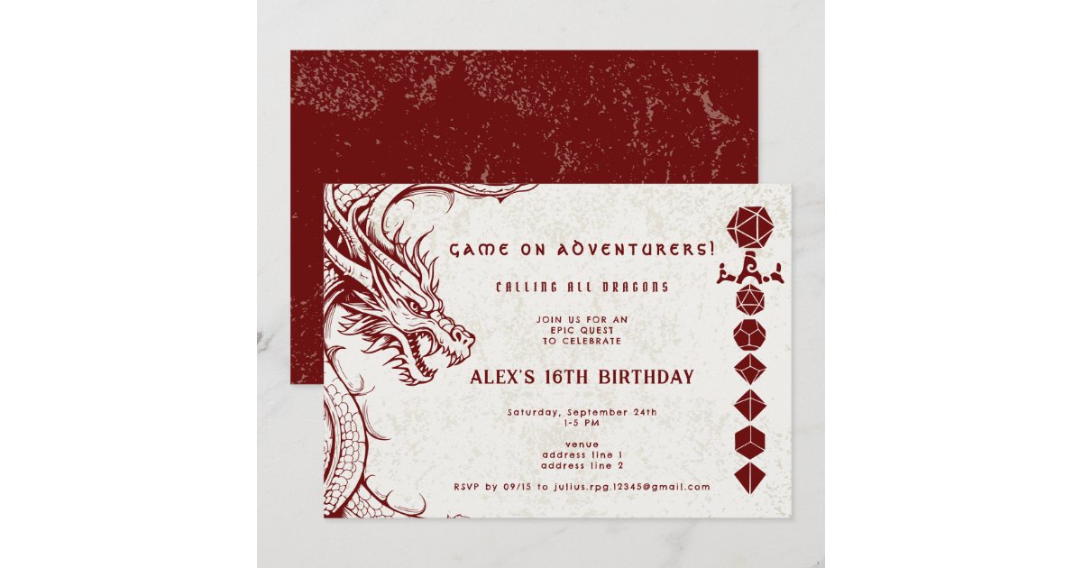 D20 Dice Celtic Dragon DND RPG DM Gamer Birthday Invitation | Zazzle