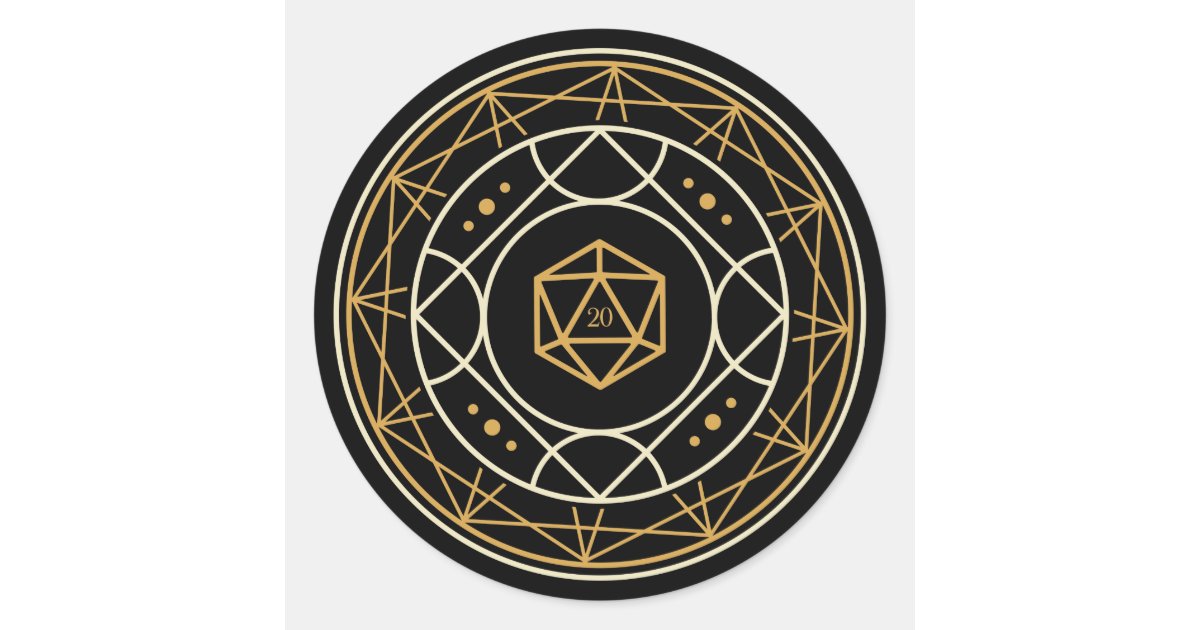 D20 Dice Geometric CircleTabletop RPG Classic Round Sticker | Zazzle
