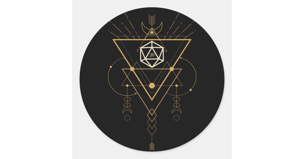 D20 Dice Sacred Geometry Minimalist Tabletop RPG Classic Round Sticker ...