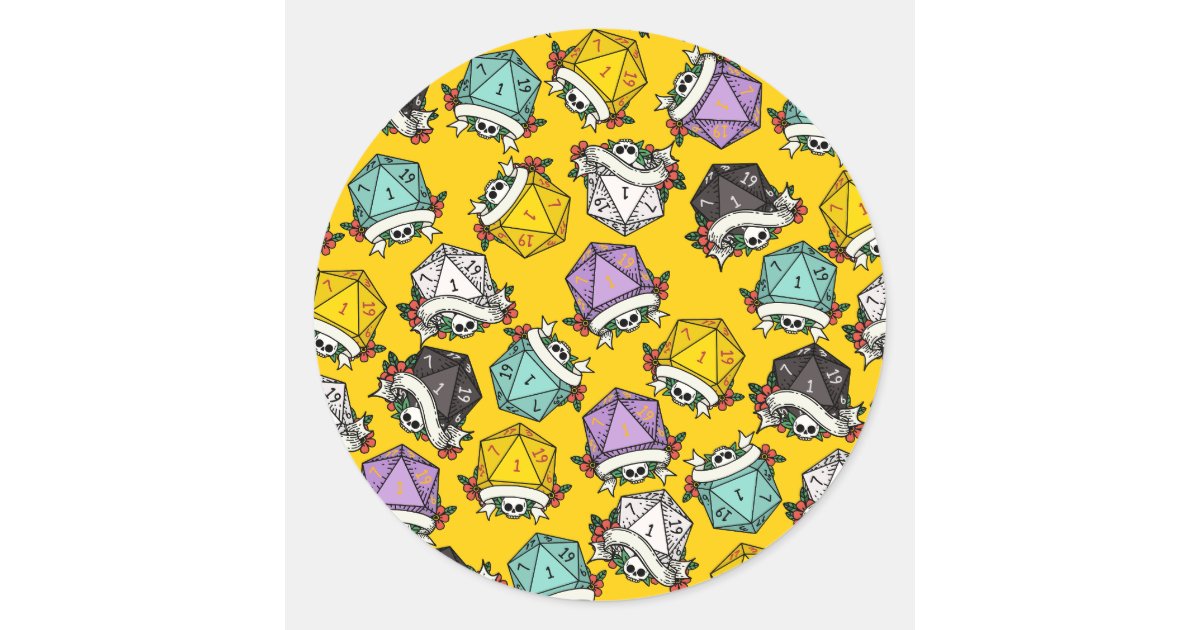 D20 Dice Set Pattern Classic Round Sticker | Zazzle