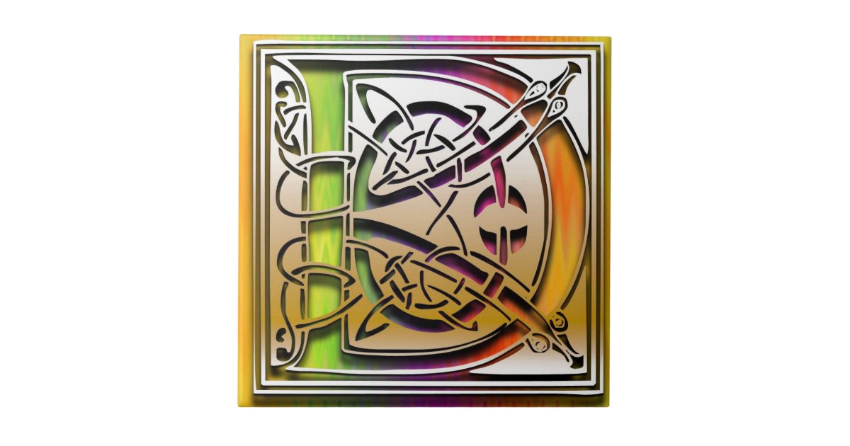 D Celtic Rainbow Custom Monogram Tile | Zazzle