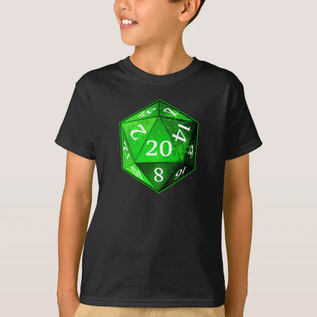 D&D d20 Green and White EMERALD die T-Shirt | Zazzle