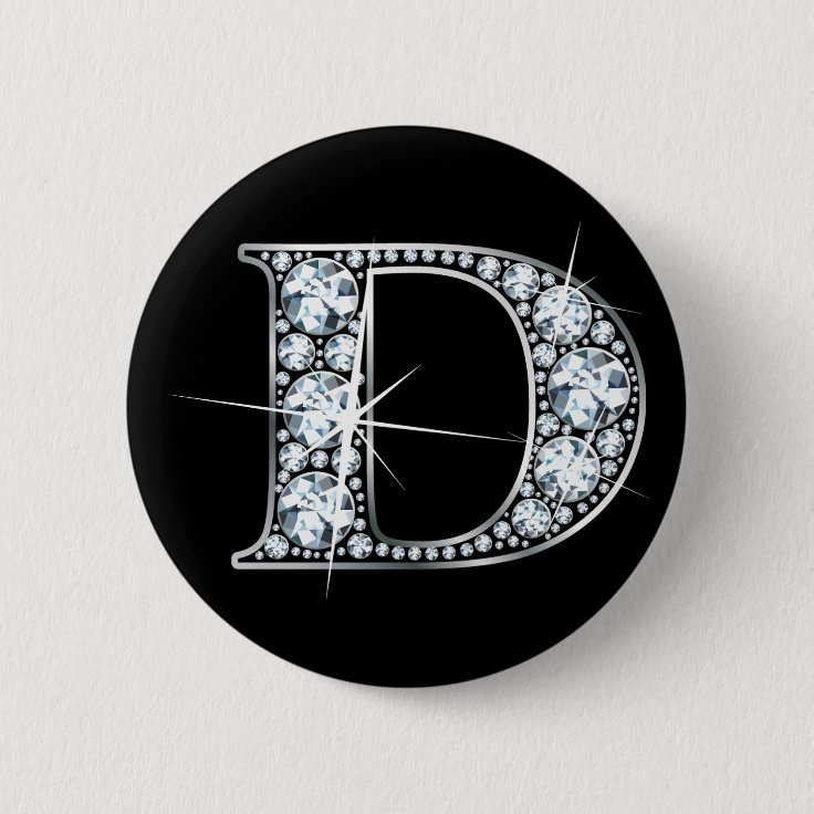 "D" Diamond Bling Button | Zazzle
