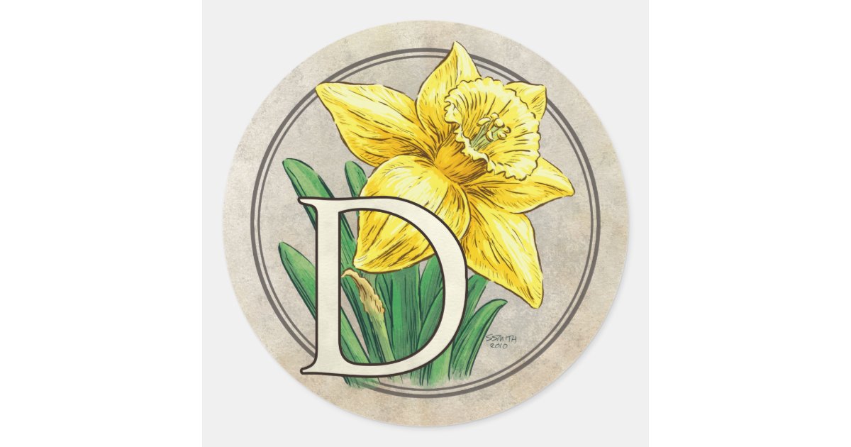 D for Daffodil Flower Monogram Round Stickers | Zazzle