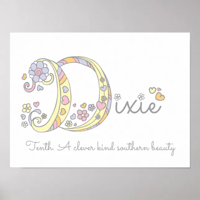 D initial Dixie girls name meaning poster | Zazzle