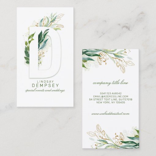 D Letter Monogram Gold Greenery Leaves Elegant Business Card | Zazzle