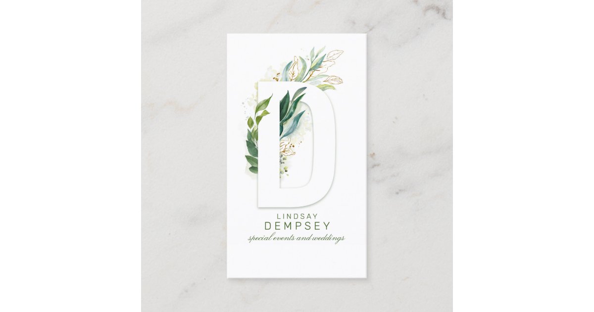 D Letter Monogram Gold Greenery Leaves Elegant Business Card | Zazzle