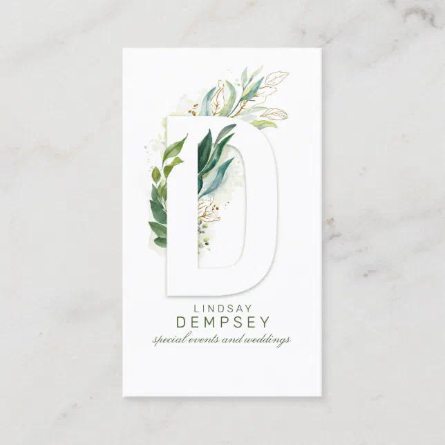 D Letter Monogram Gold Greenery Leaves Elegant Business Card | Zazzle