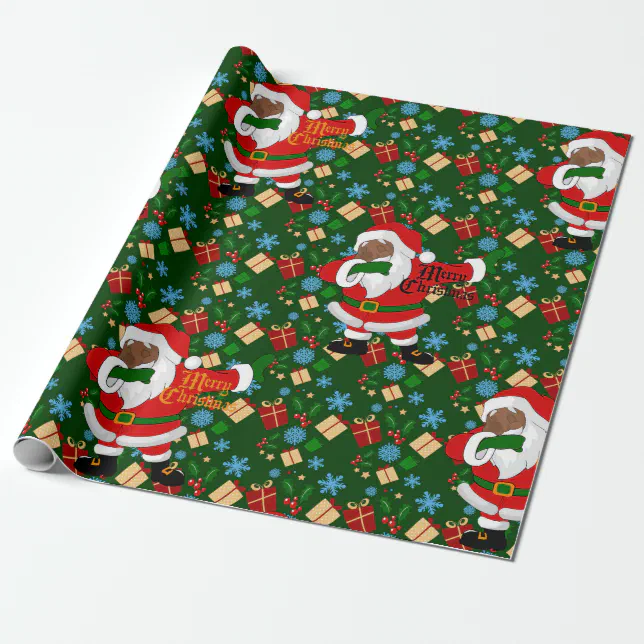 dabbing black santa wrapping paper | Zazzle
